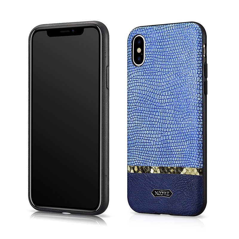 iPhone X/XS Coque en Cuir PU épissé Brillant Bleu