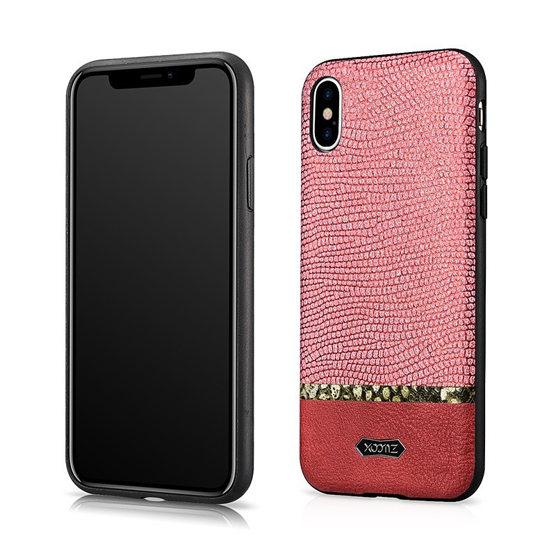 iPhone X / XS Coque en Cuir PU épissé Brillant Rouge